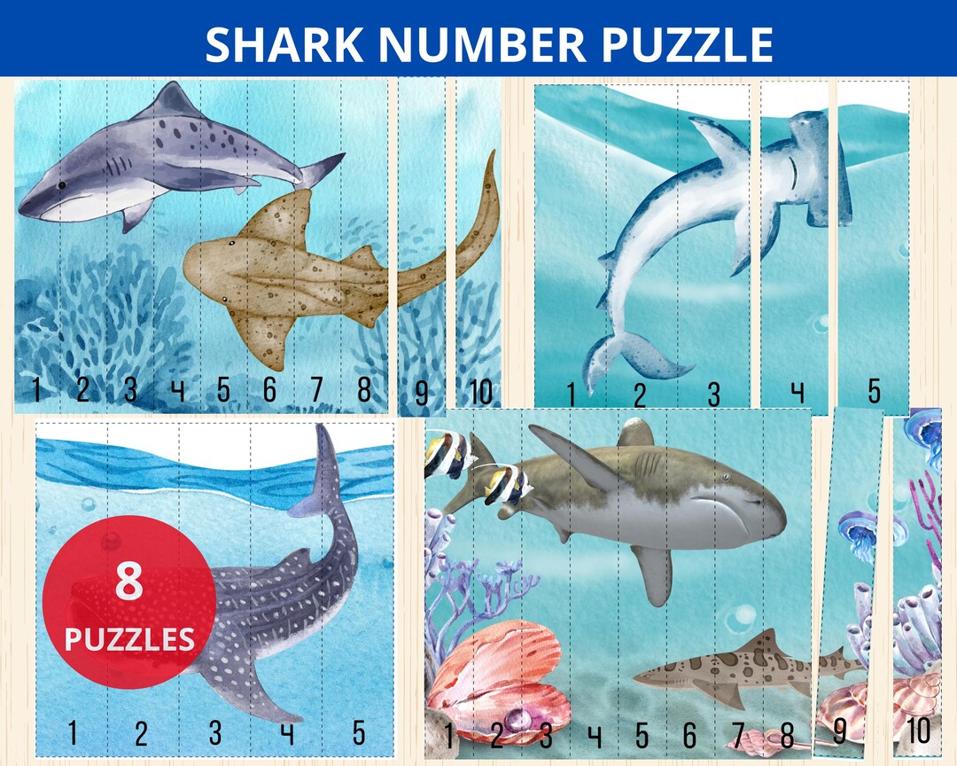 Shark Puzzles,counting Activity,number Puzzle,math Puzzles,math Skills ...
