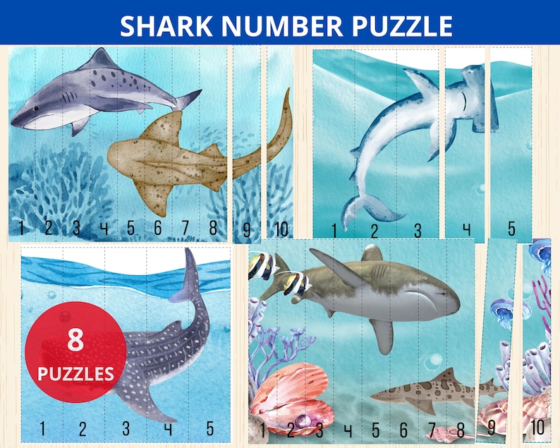 Shark Puzzles,counting Activity,number Puzzle,math Puzzles,math Skills ...