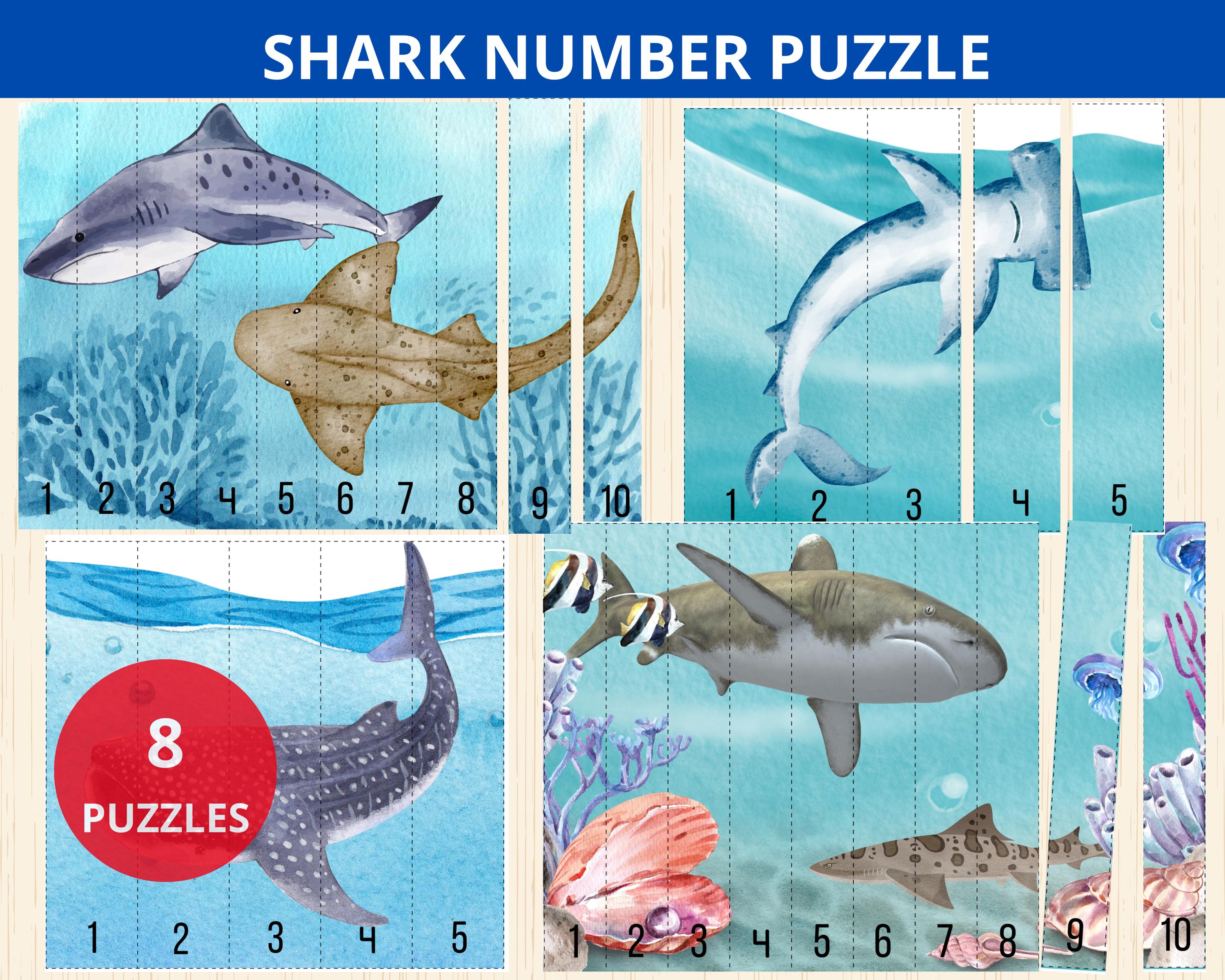 Shark Puzzles,counting Activity,number Puzzle,math Puzzles,math Skills ...