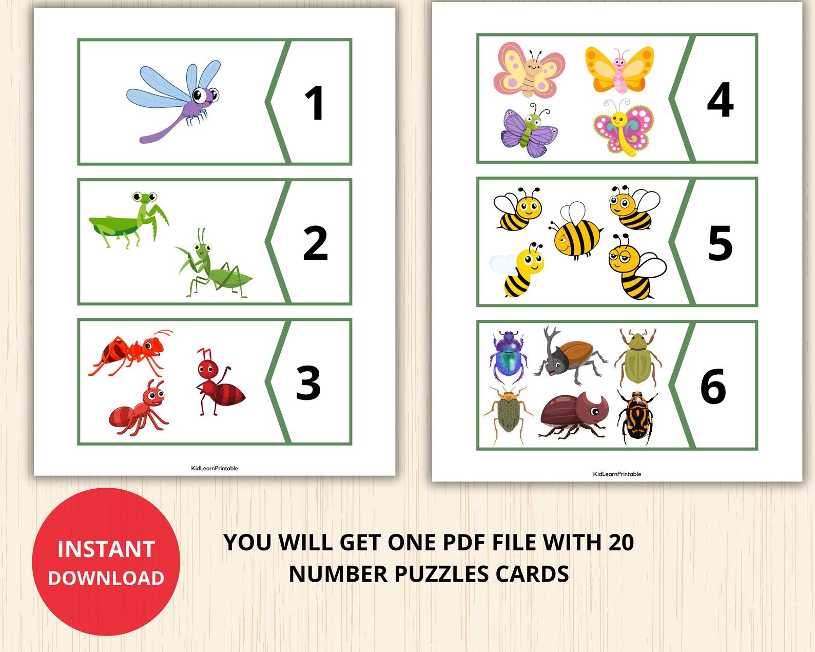 Insect Number Matching,spring Puzzle,counting Activity,preschool,number ...