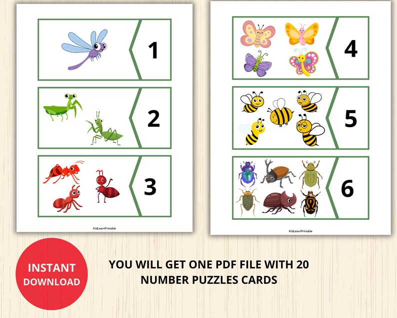 Insect Number Matching,spring Puzzle,counting Activity,preschool,number ...