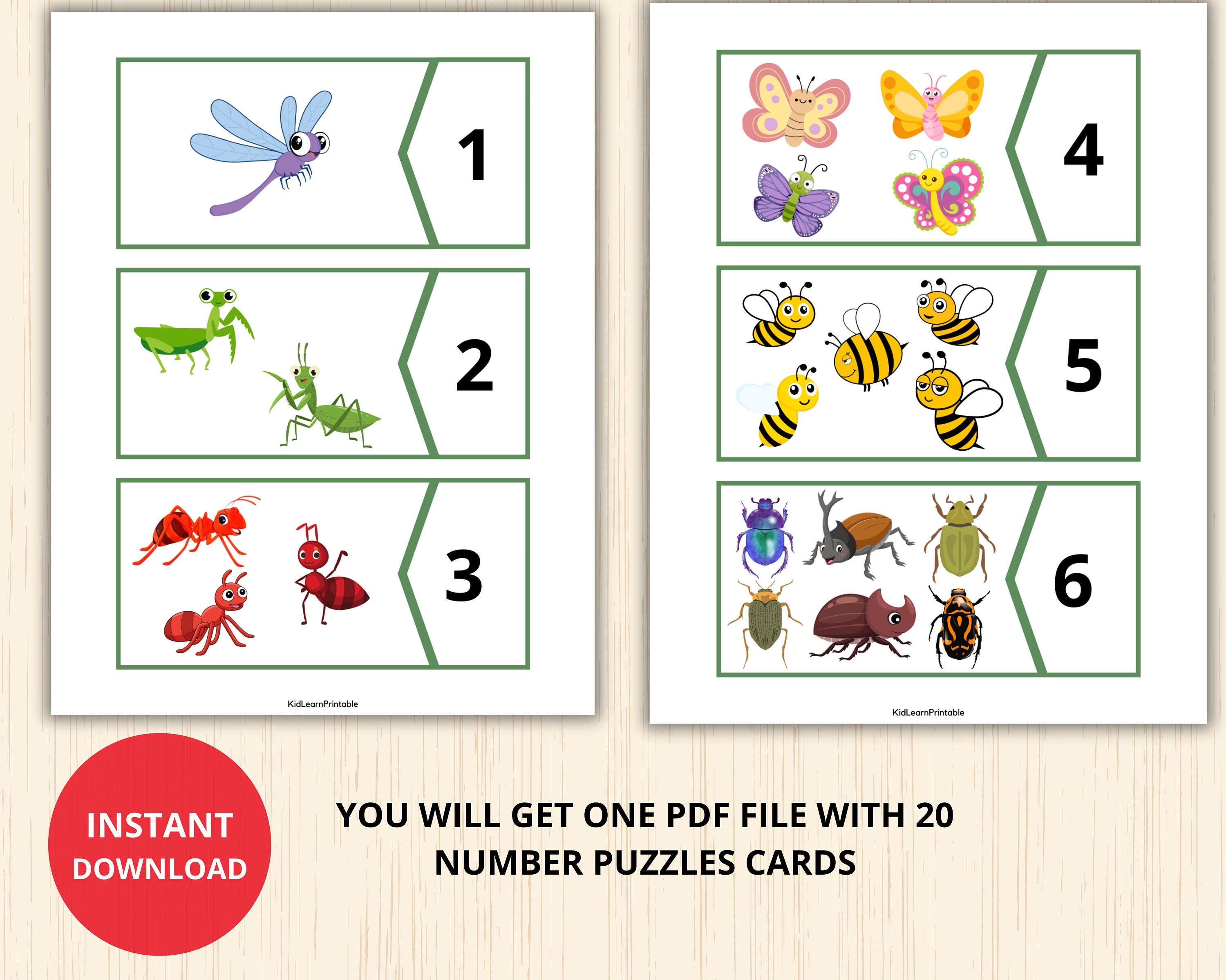 Insect Number Matching,spring Puzzle,counting Activity,preschool,number ...