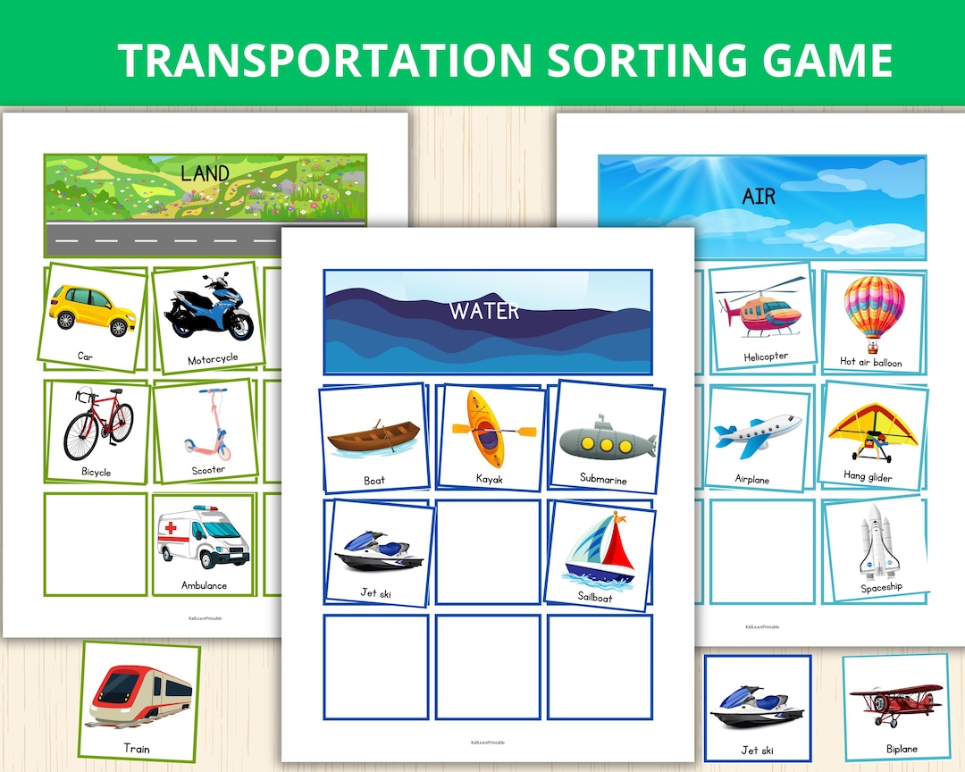 Transportation Sorting Activity,vehicle Sorting Cards,land, Water & Sky ...