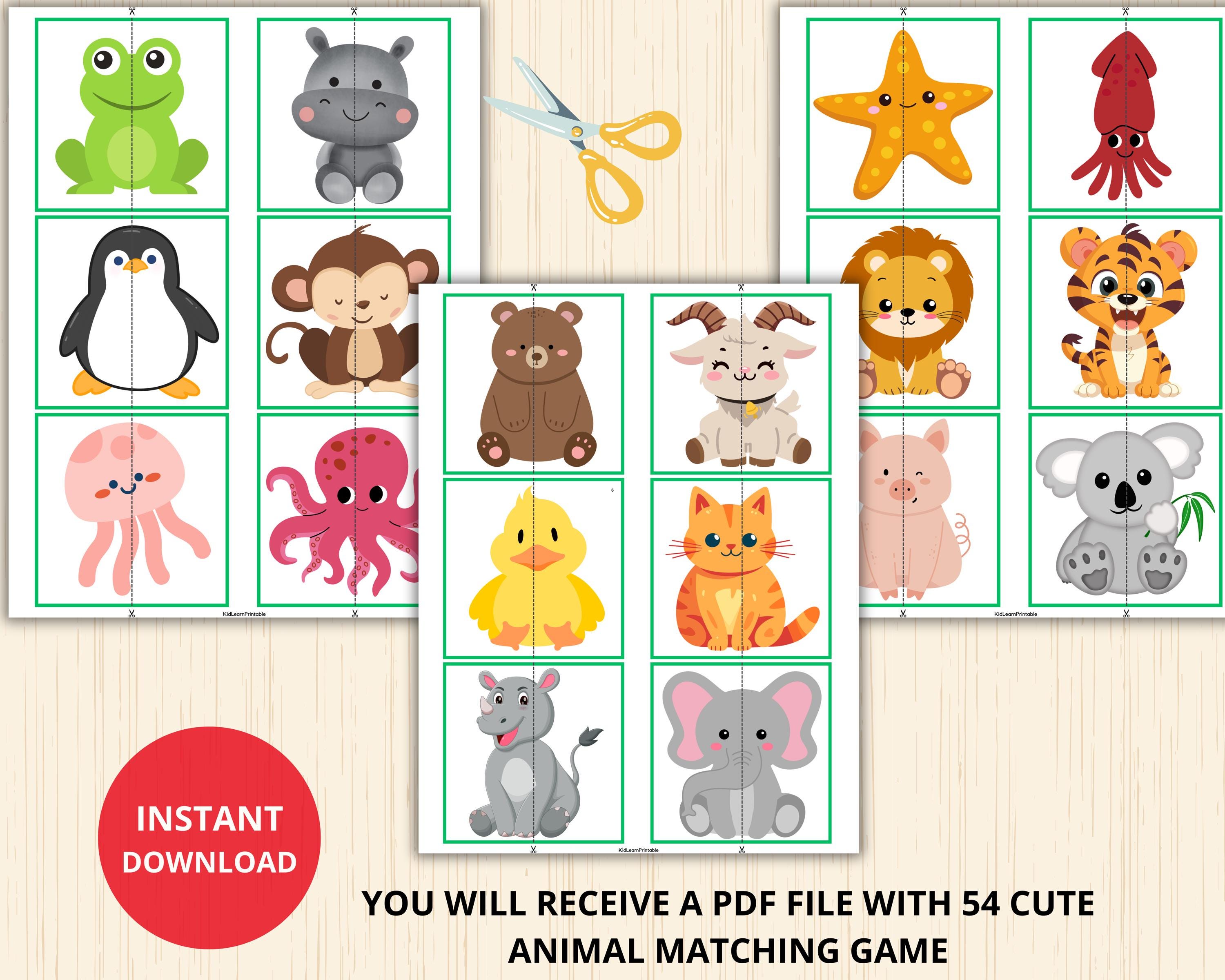 Animals Matching Game,safari Animals Matching Activity,animals Puzzle ...