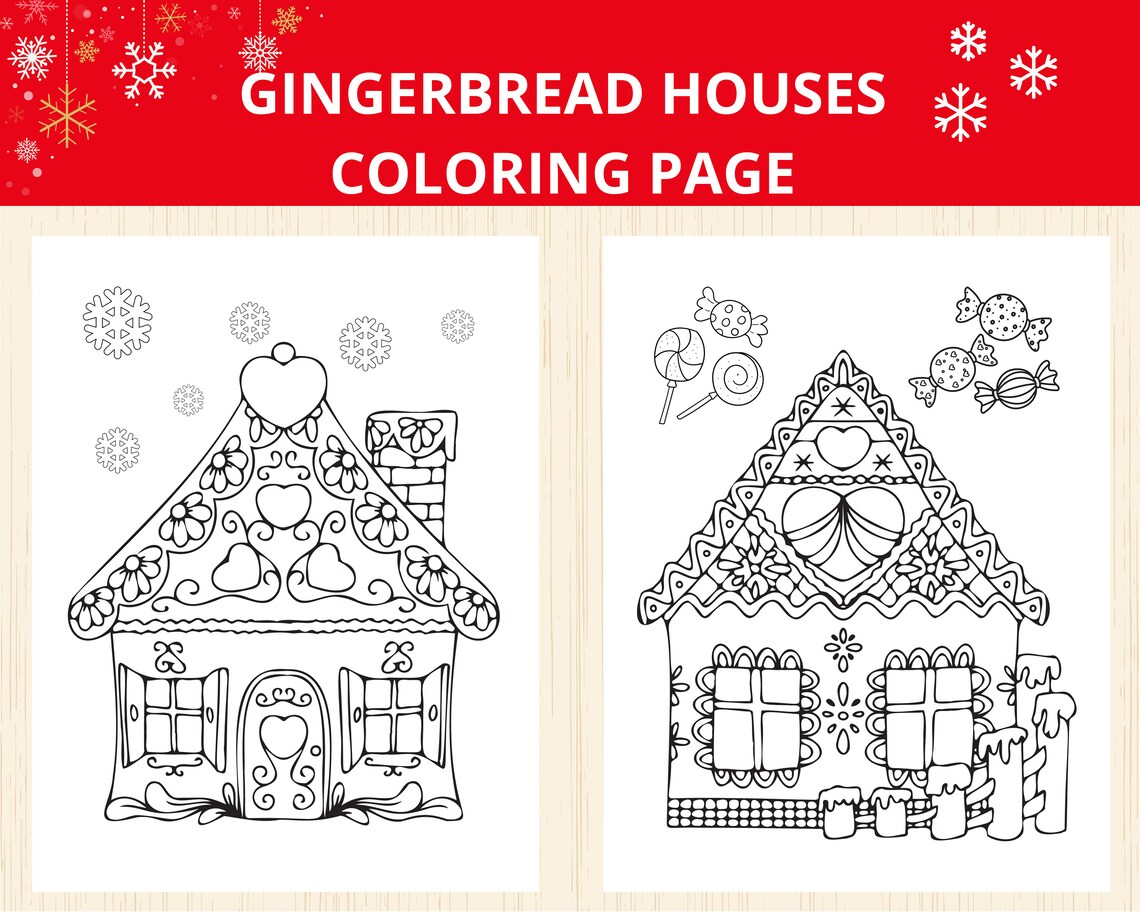 Gingerbread Houses Coloring Pages, Kids Christmas Coloring Sheets ...