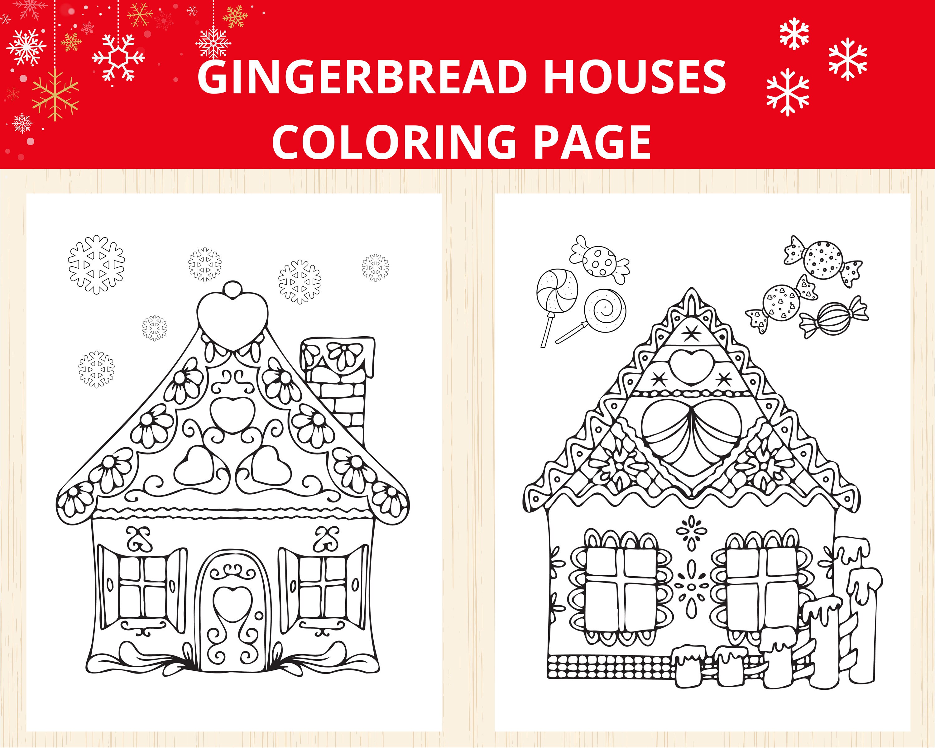 Gingerbread Houses Coloring Pages, Kids Christmas Coloring Sheets ...
