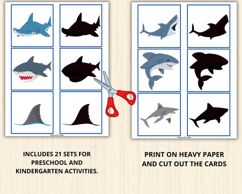 Shark Shadow Matching Game,animals Matching,animal Matching Cards,shark ...