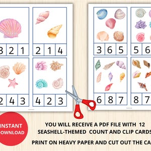 Seashell Count and Clip Card,summer Count & Clip Card,shells Counting ...