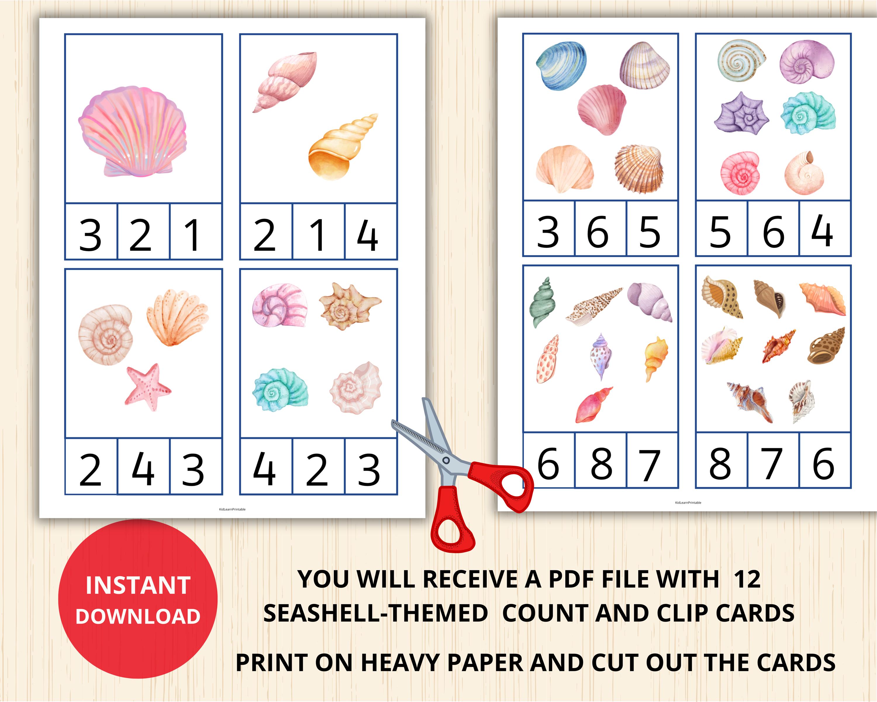 Seashell Count and Clip Card,summer Count & Clip Card,shells Counting ...