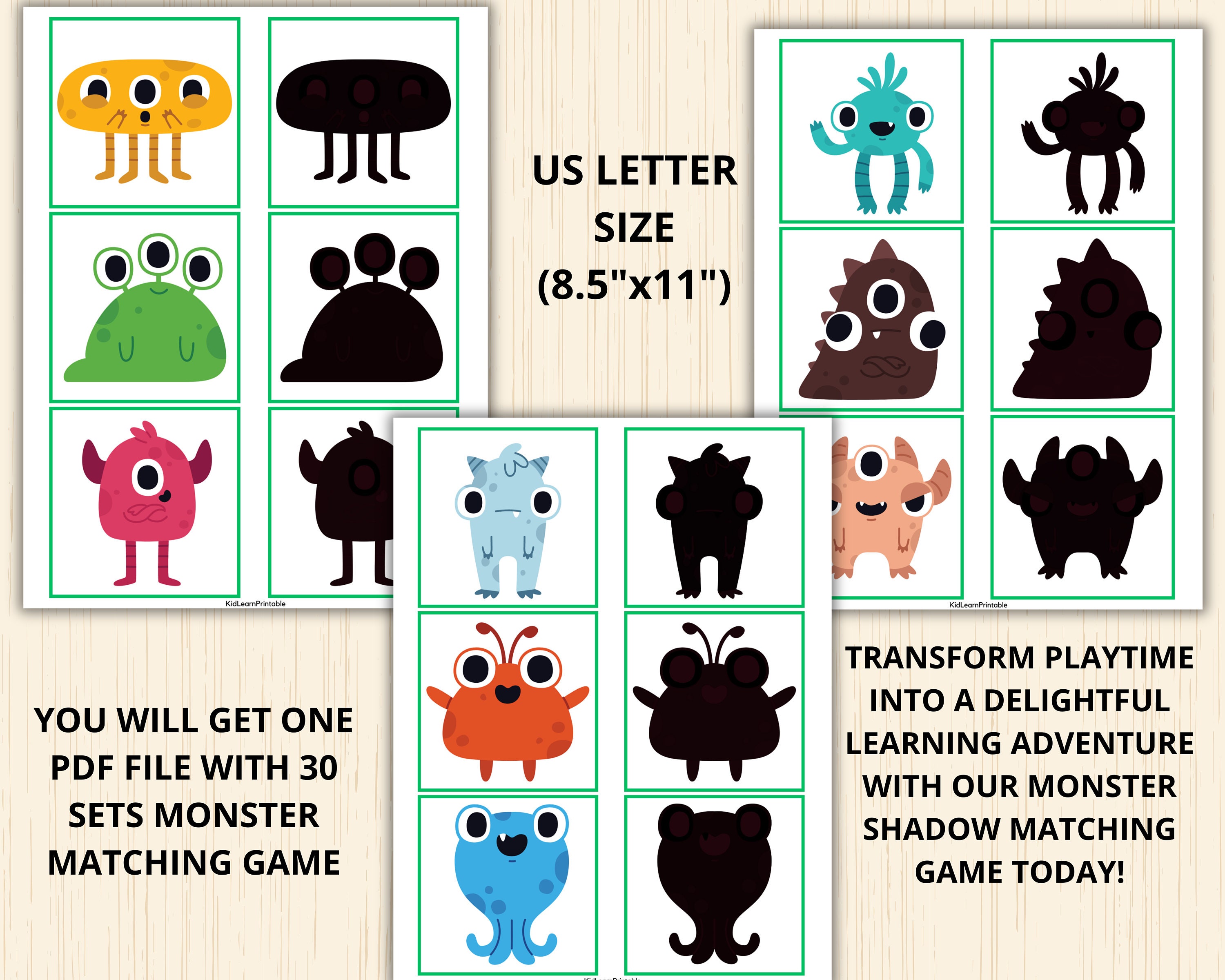 Monster Shadow Matching Games,monster Matching Activity,monster Puzzles ...