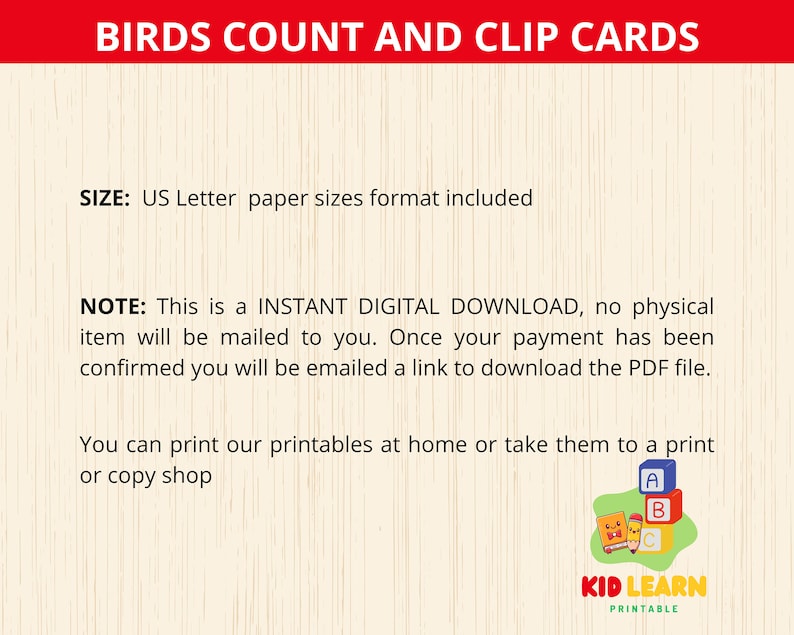 Birds Count and Clip Cards,numbers 1-20, Birds Flashcards,bird Activity ...