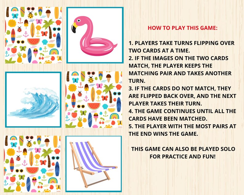 Beach Memory Game,summer Memory Card,beach Memory Match,beach Party ...