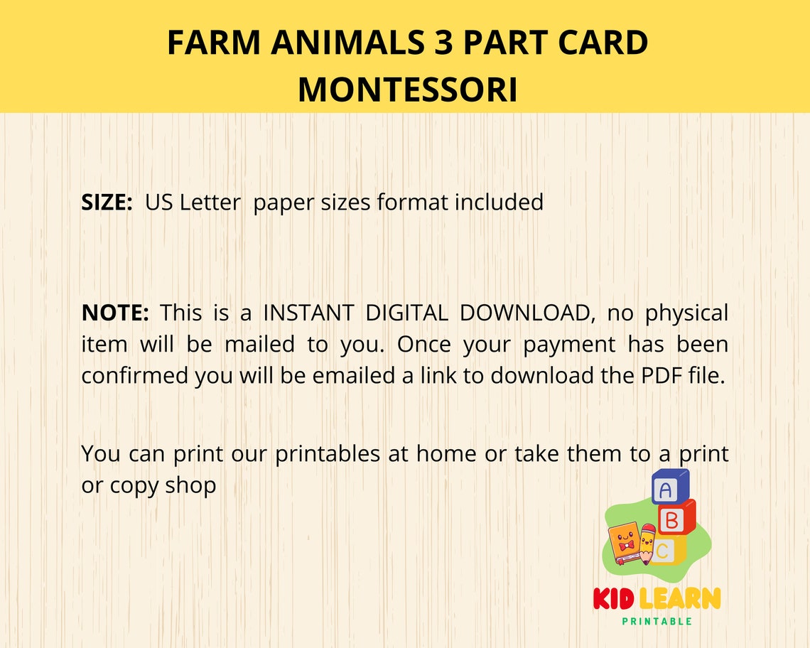 Farm Animals Montessori 3 Part Cards, Montessori Flash Cards, Farm ...
