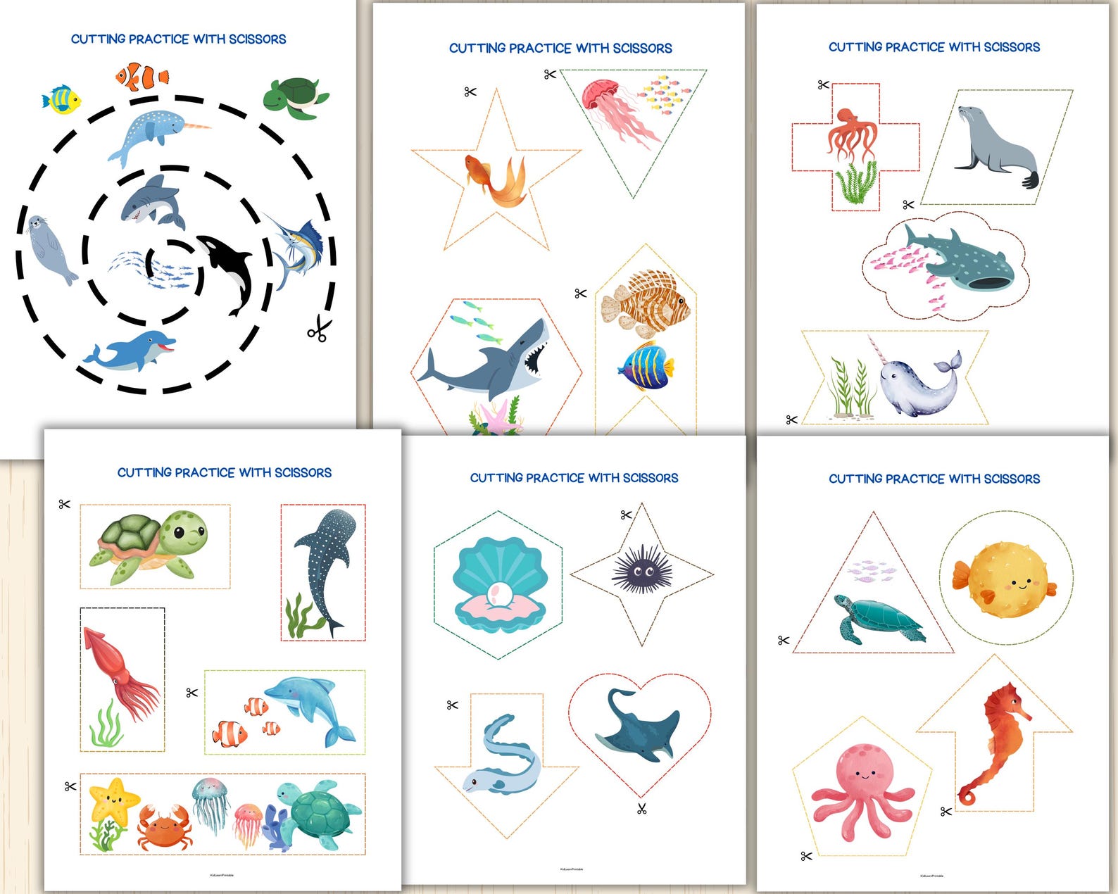 Ocean Animal Cutting Strips,cutting Practice Worksheets,sea Animal ...