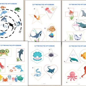 Ocean Animal Cutting Strips,cutting Practice Worksheets,sea Animal ...