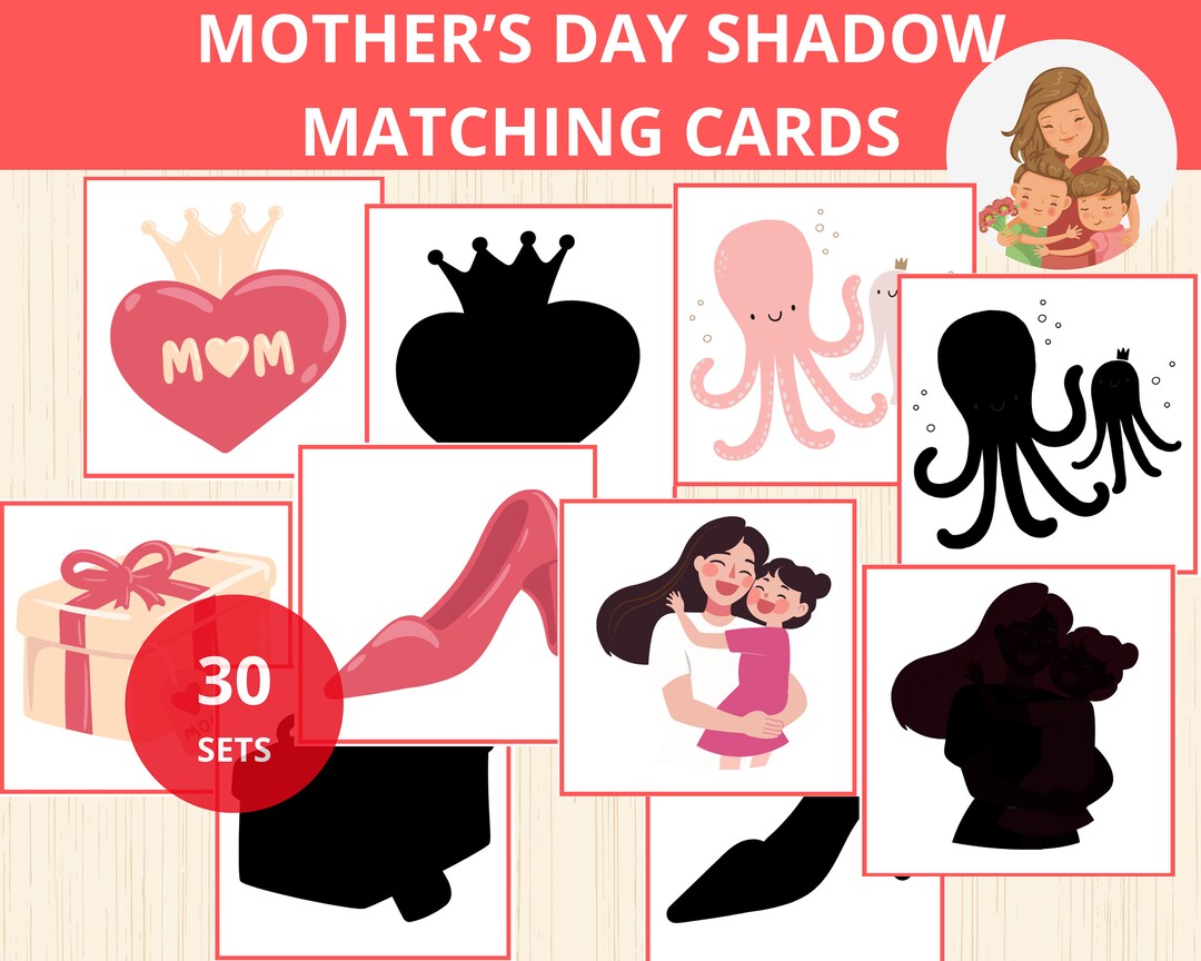 Mother's Day Shadow Matching Cards, Mother's Day Flashcards,mothers ...