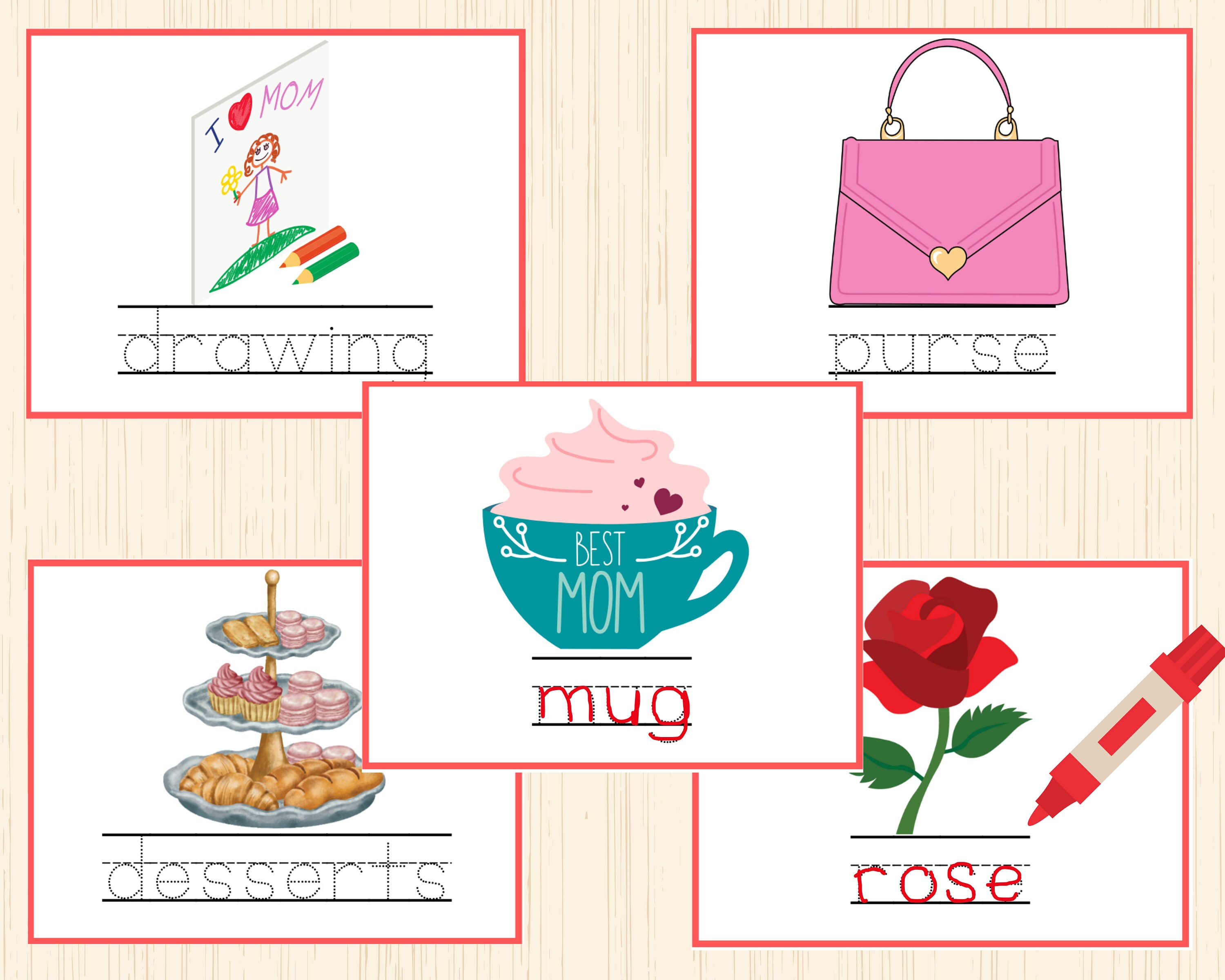 Mother's Day Word Tracing Cards,tracing Cards,mothers Day,mom's Day ...