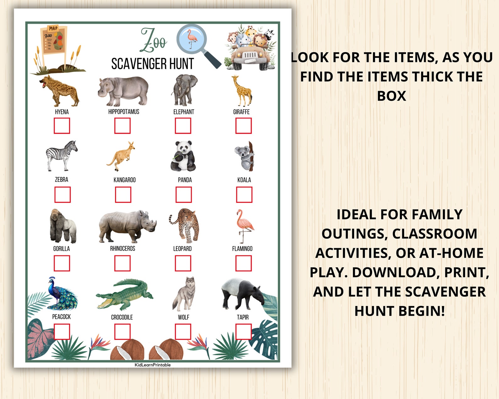 Zoo Scavenger Hunt,treasure Hunt,zoo Animals Hunt,animal Scavenger Hunt ...