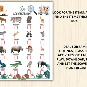 Zoo Scavenger Hunt,treasure Hunt,zoo Animals Hunt,animal Scavenger Hunt ...
