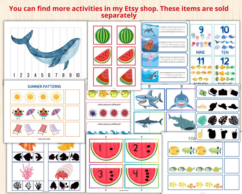 Watermelon Number Puzzle,summer Preschool Math,watermelon Counting Game ...