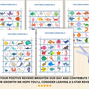 Ocean Animal Cutting Strips,cutting Practice Worksheets,sea Animal ...