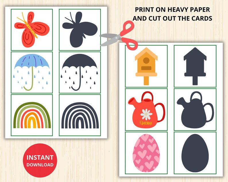 Spring Shadow Matching Cards, Spring Shadow Matching Activity ...