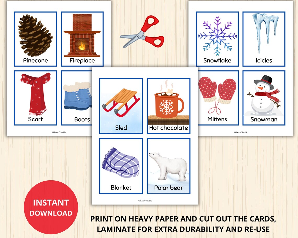 Winter Flashcards,winter Vocabulary,winter Montessori Preschool,holiday ...