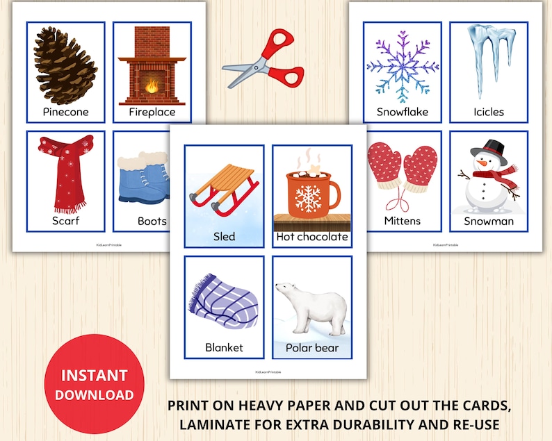 Winter Flashcards,winter Vocabulary,winter Montessori Preschool,holiday ...