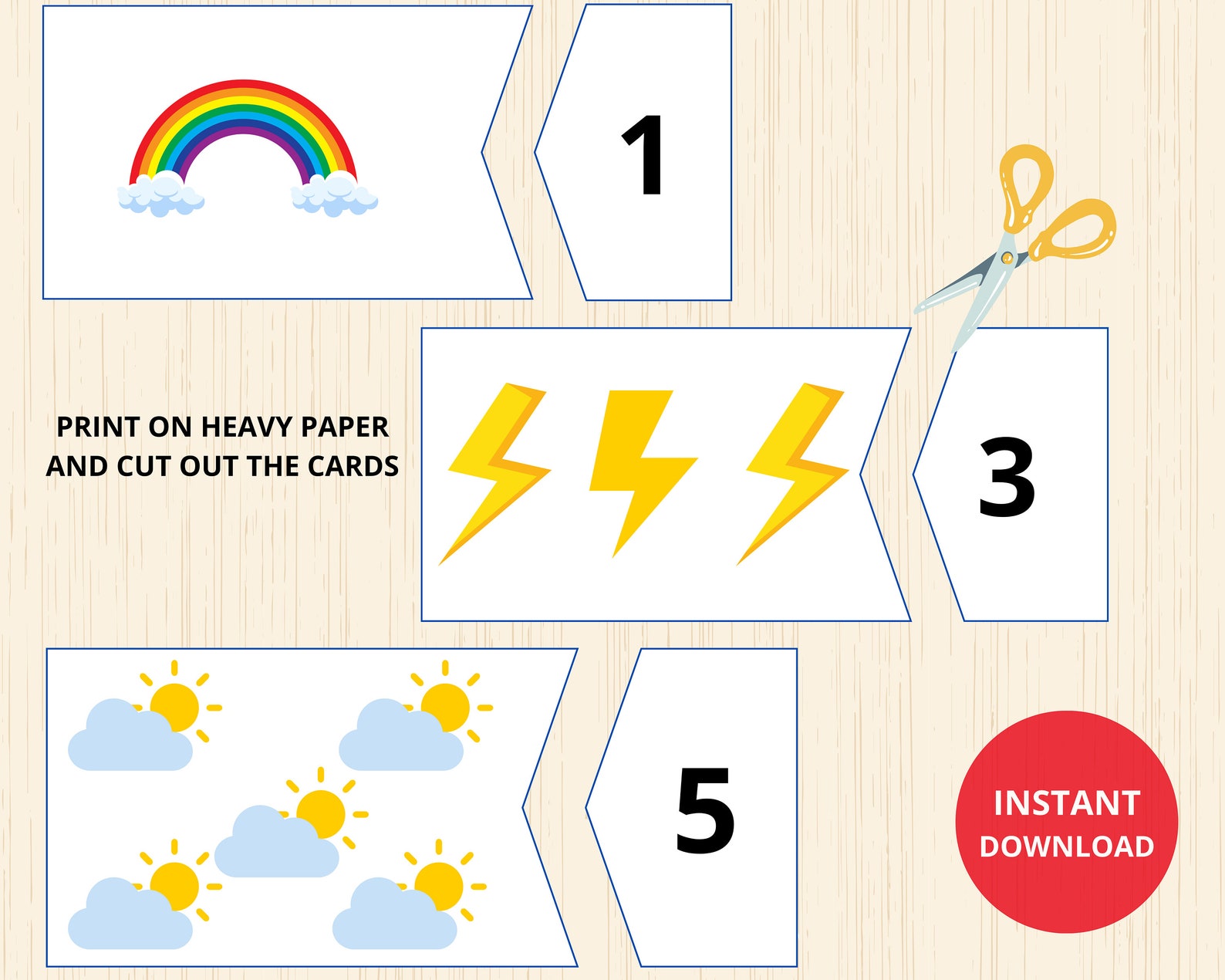 Weather Number Matching,printable Puzzle,counting Activity,preschool ...