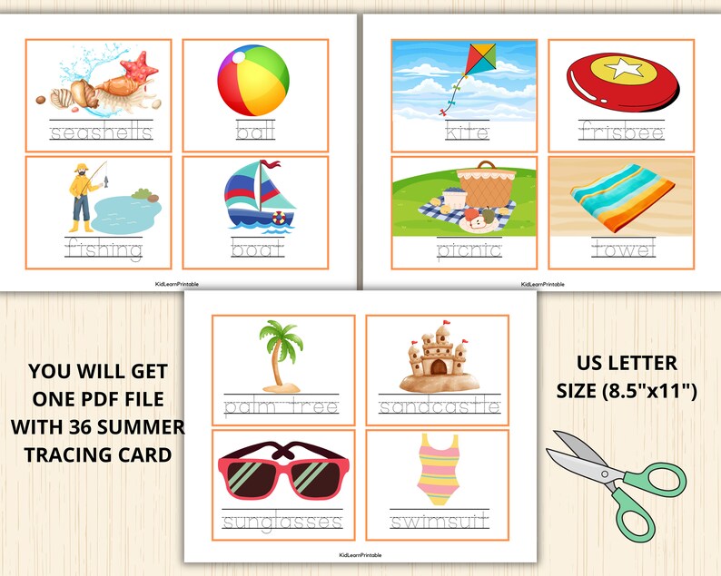 Summer Word Tracing Cards,tracing Cards,summer Montessori,summer ...
