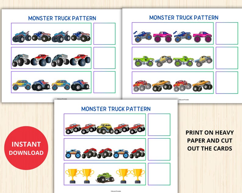 Monster Truck Patterns,what Comes Next Game,preschool Pattern Activity ...