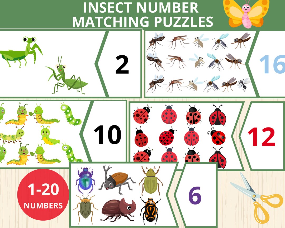 Insect Number Matching,spring Puzzle,counting Activity,preschool,number ...