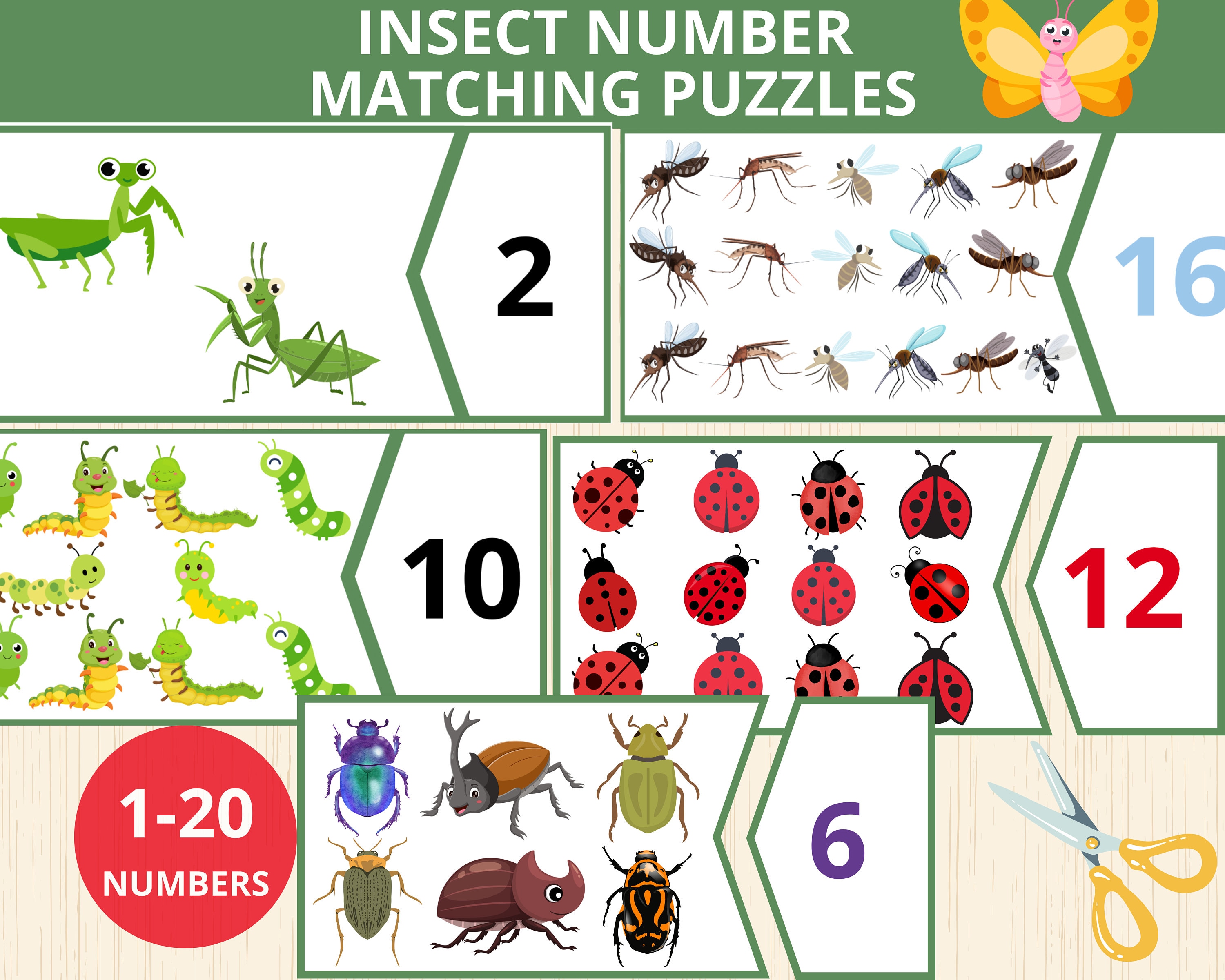 Insect Number Matching,spring Puzzle,counting Activity,preschool,number ...