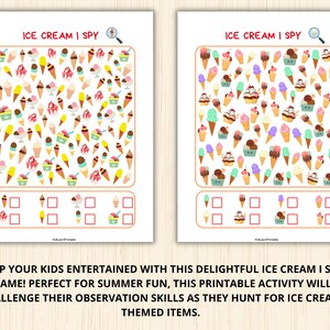 Ice Cream I Spy,ice Cream Activity,summer I Spy,summer Preschool ...