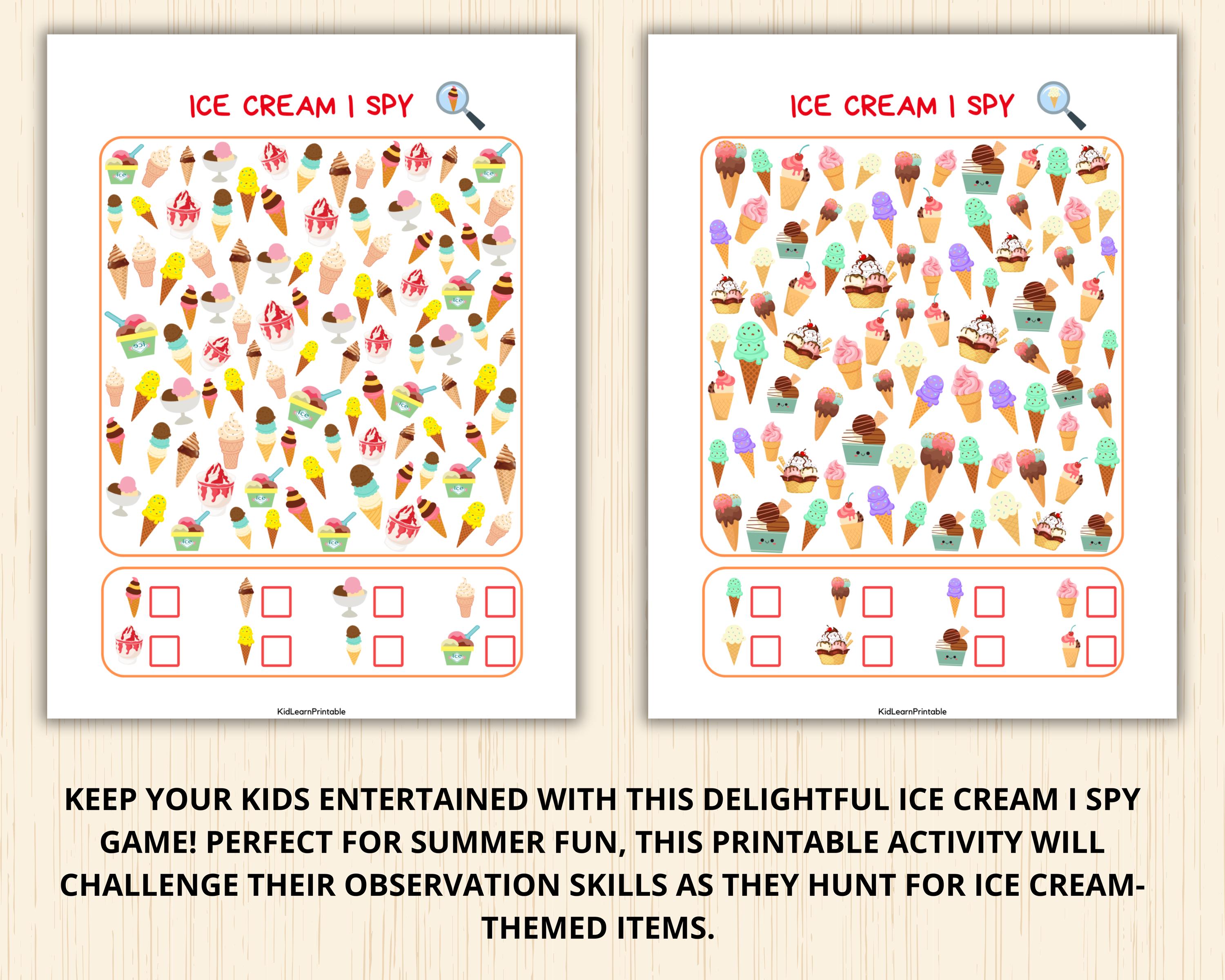 Ice Cream I Spy,ice Cream Activity,summer I Spy,summer Preschool ...