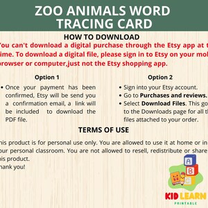 Zoo Animals Word Tracing Cards,zoo Animals Words Tracing,zoo Montessori ...
