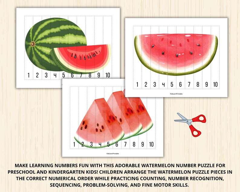 Watermelon Number Puzzle,summer Preschool Math,watermelon Counting Game ...