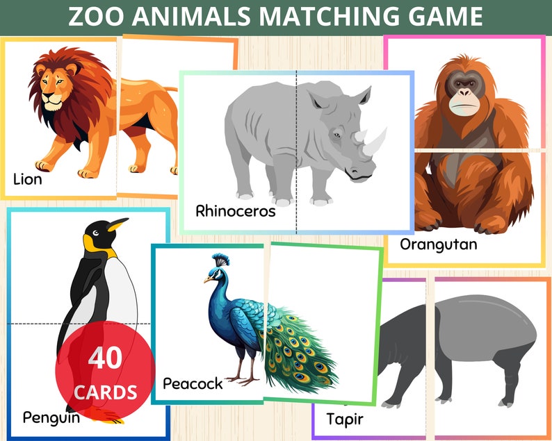 Zoo Animals Matching Game,zoo Animals Puzzle Pairs,puzzle Symmetry ...