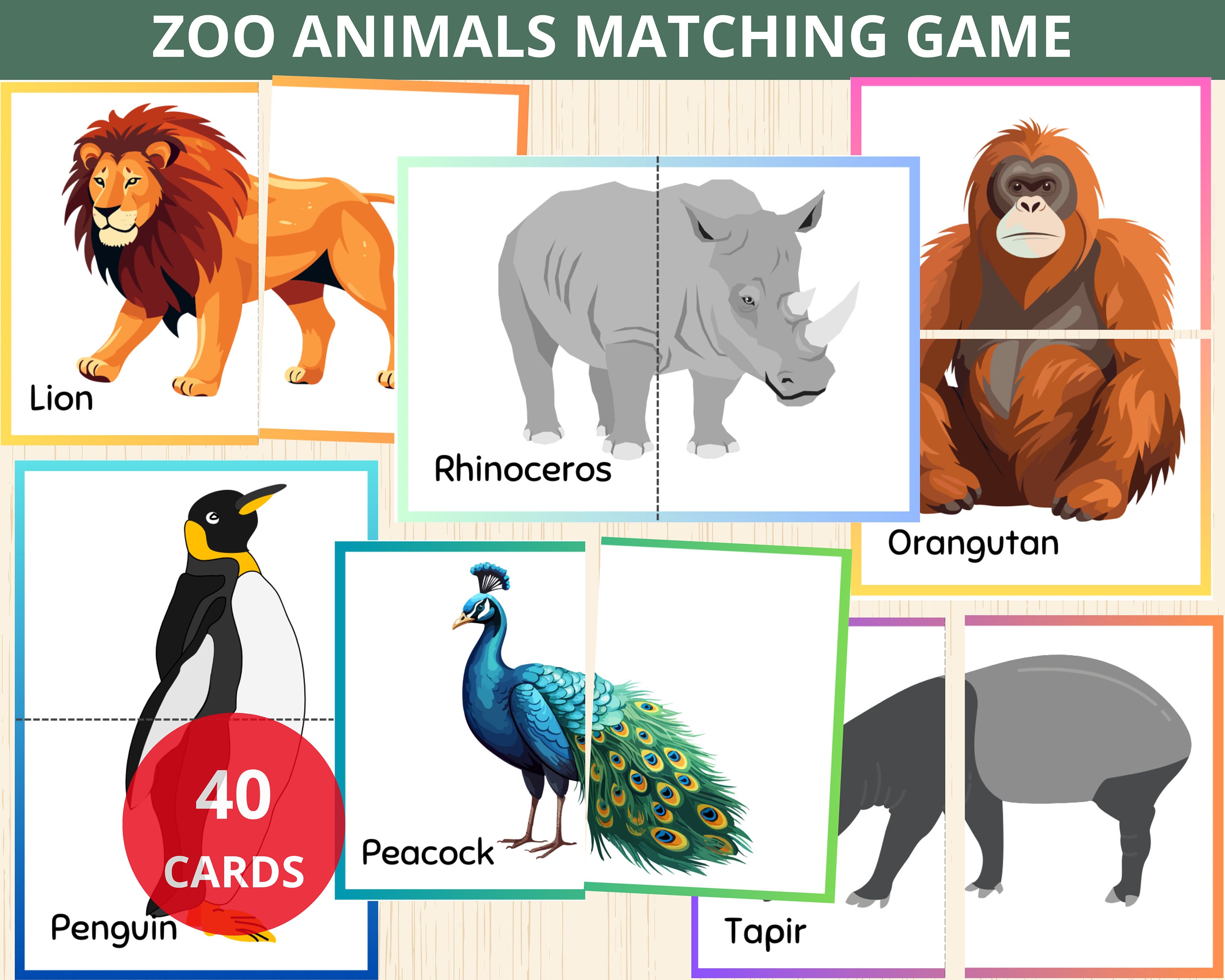 Zoo Animals Matching Game,zoo Animals Puzzle Pairs,puzzle Symmetry ...