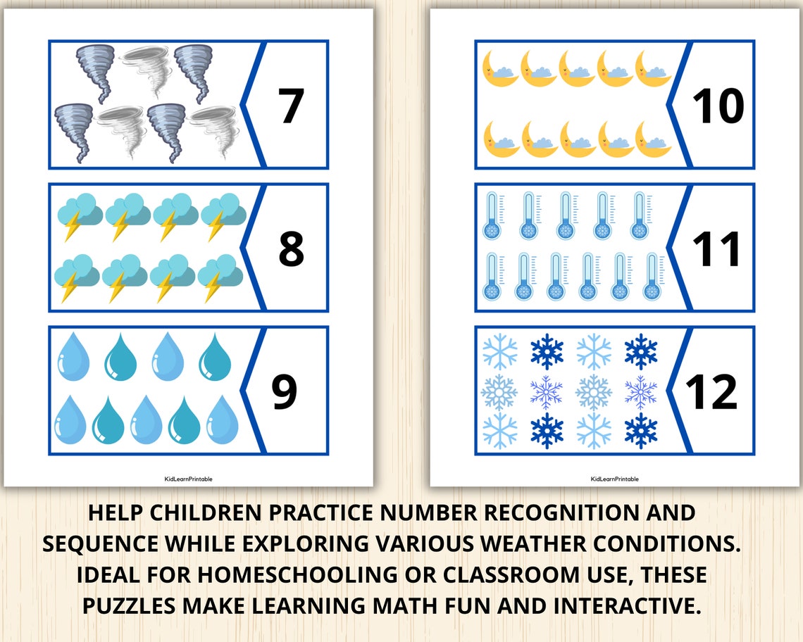 Weather Number Matching,printable Puzzle,counting Activity,preschool ...