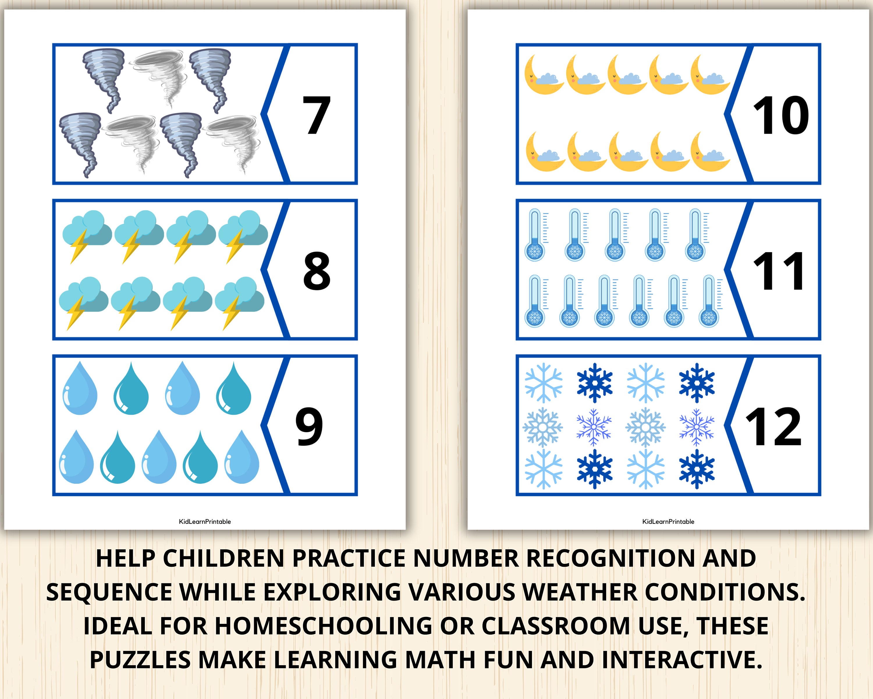 Weather Number Matching,printable Puzzle,counting Activity,preschool ...