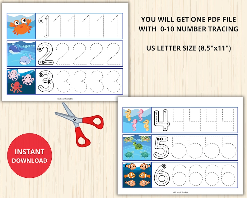 Ocean Animals Number Tracing,handwriting Practice,writing Skills ...