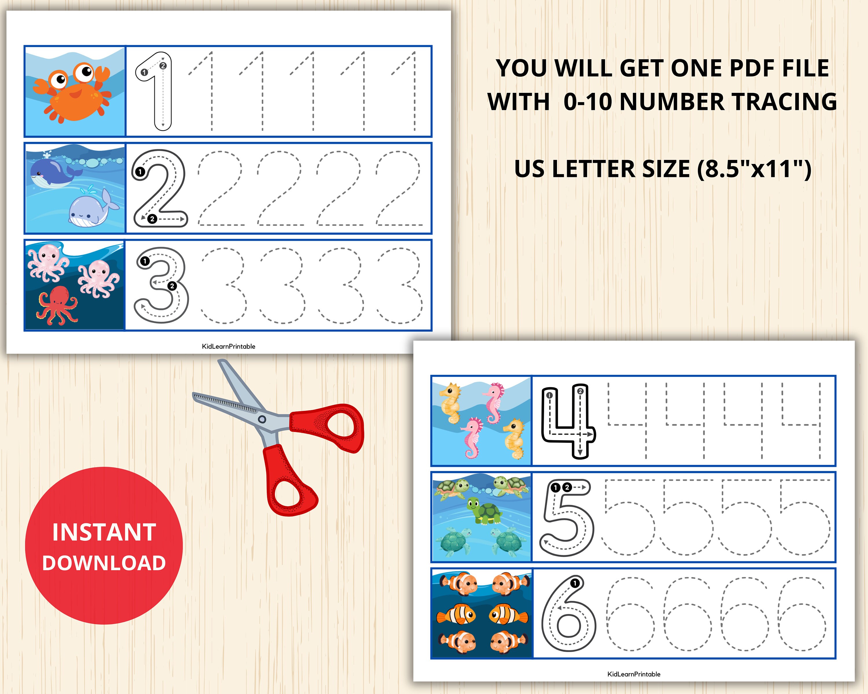 Ocean Animals Number Tracing,handwriting Practice,writing Skills ...