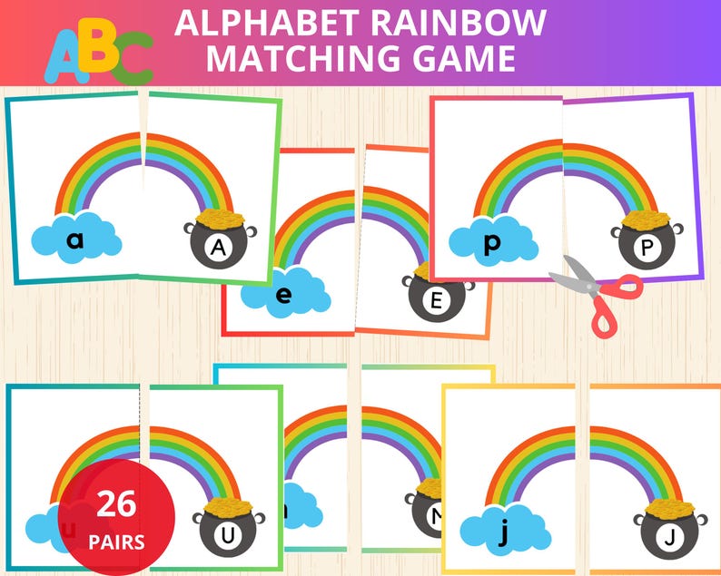 Rainbow Alphabet Matching Cards,rainbow Letter Matching,abc Puzzles ...