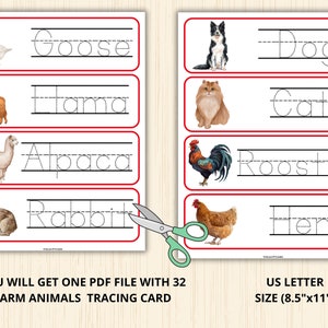 Farm Animals Word Tracing Cards,farm Words Tracing,farm Montessori,farm ...