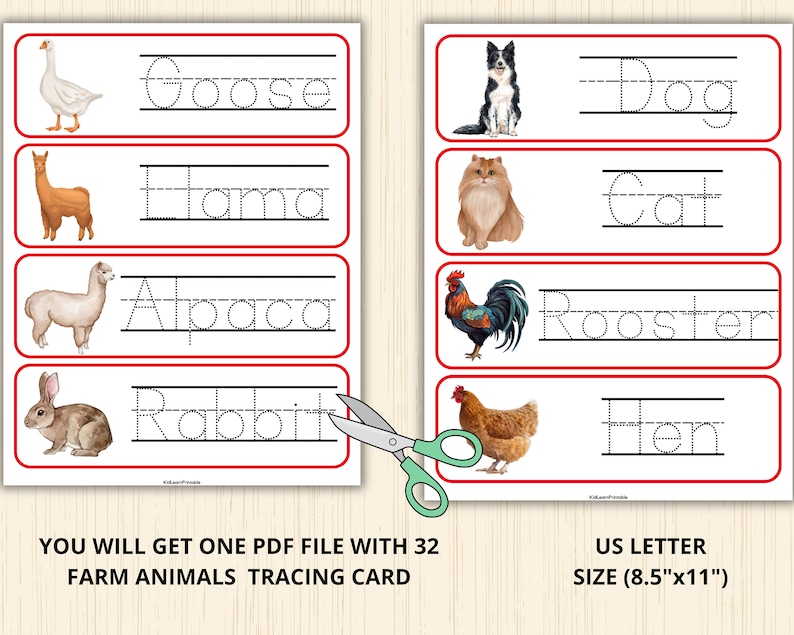 Farm Animals Word Tracing Cards,farm Words Tracing,farm Montessori,farm ...