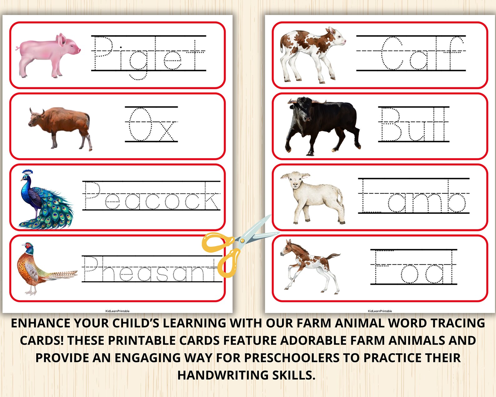 Farm Animals Word Tracing Cards,farm Words Tracing,farm Montessori,farm ...