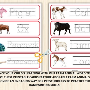 Farm Animals Word Tracing Cards,farm Words Tracing,farm Montessori,farm ...
