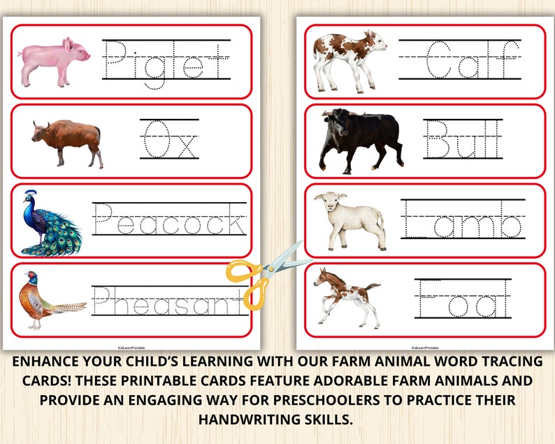 Farm Animals Word Tracing Cards,farm Words Tracing,farm Montessori,farm ...