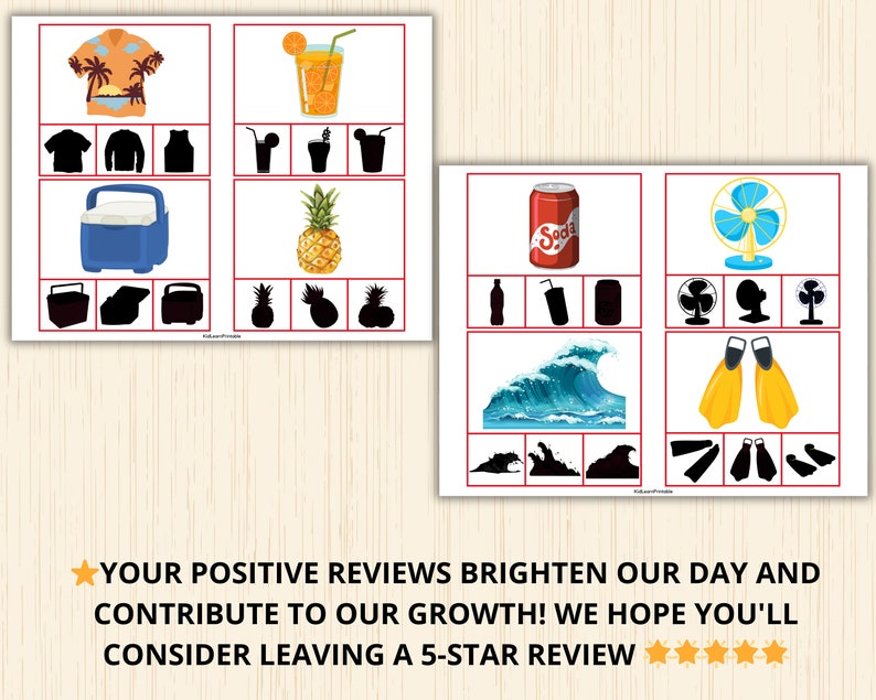 Summer Shadow Clip Cards,silhouette Matching,toddler Summer Matching ...